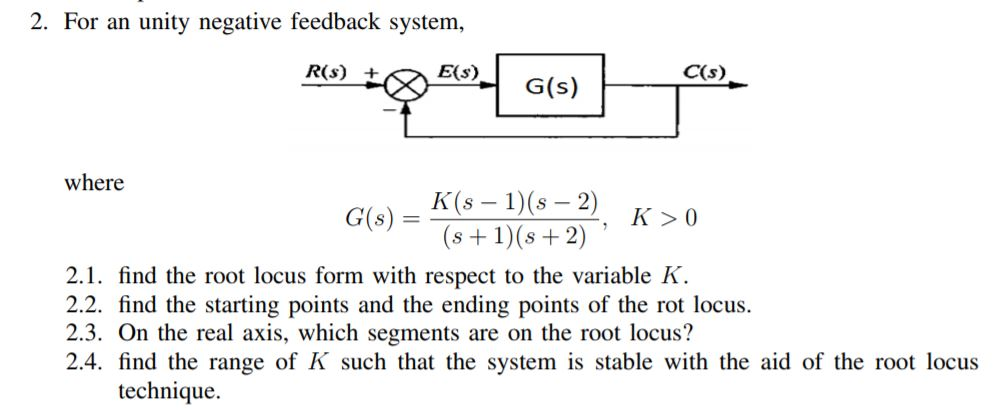 Solved 2. For an unity negative feedback system, C(s) where | Chegg.com