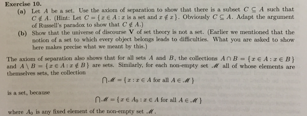 (a) Let A be a set. Use the axiom of separation to | Chegg.com