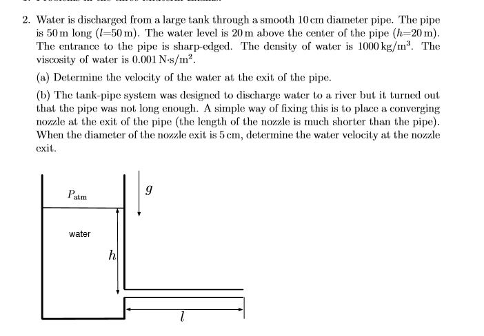 Solved 2. Water is discharged from a large tank through a | Chegg.com