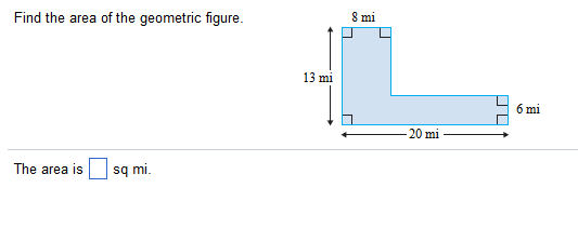 Solved 8 mi Find the area of the geometric figure 13 mi 6 mi | Chegg.com