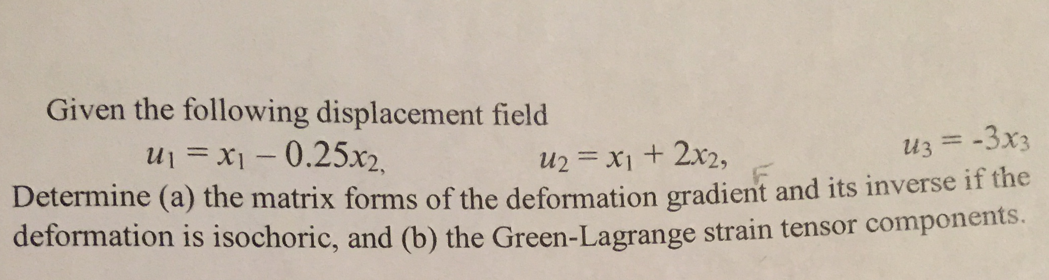 Solved Given the following displacement field u_1 = | Chegg.com