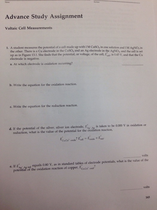 Solved Advance study assignment voltaic cell measurements | Chegg.com