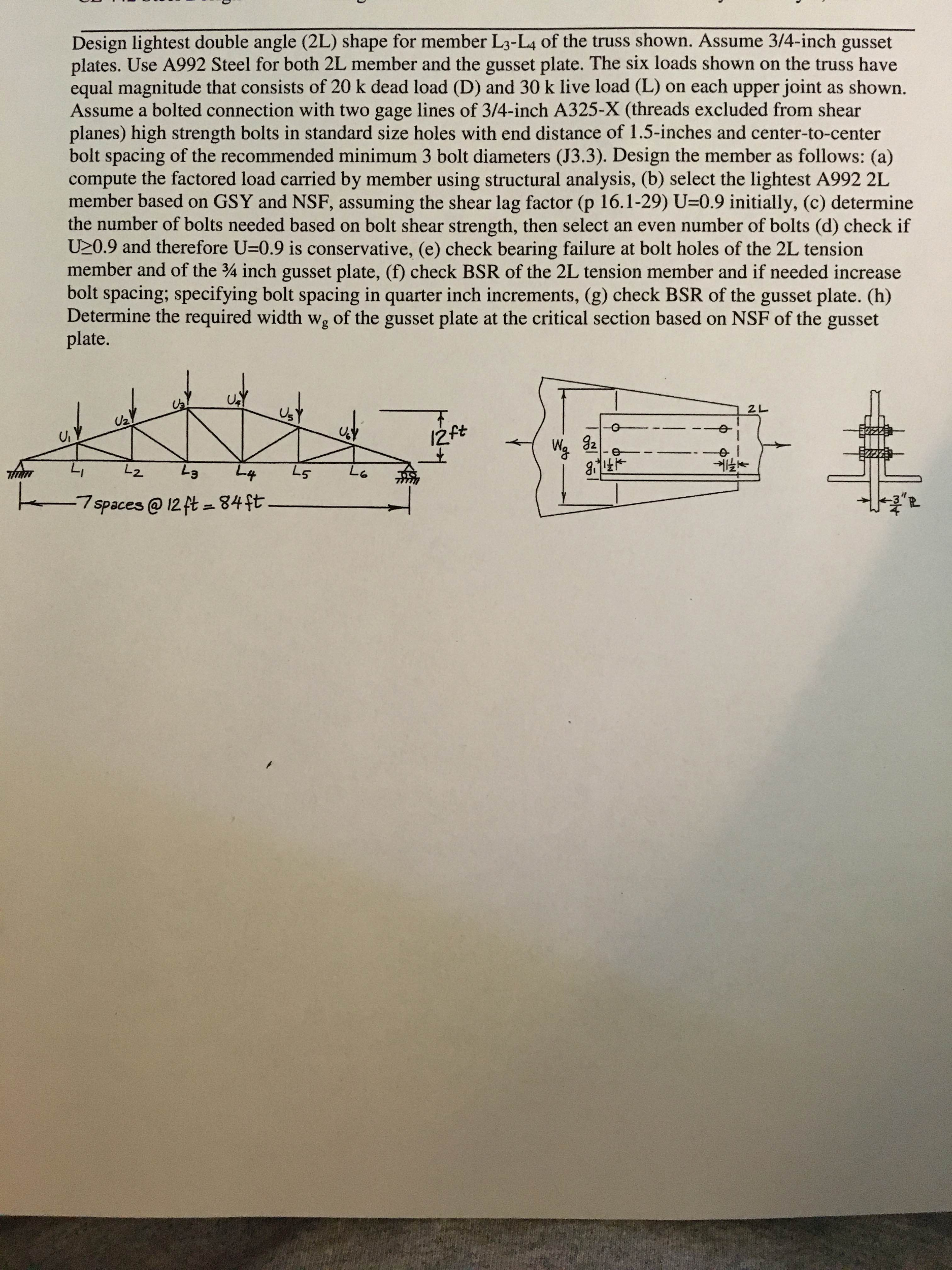 Design lightest double angle (2L) shape for member | Chegg.com