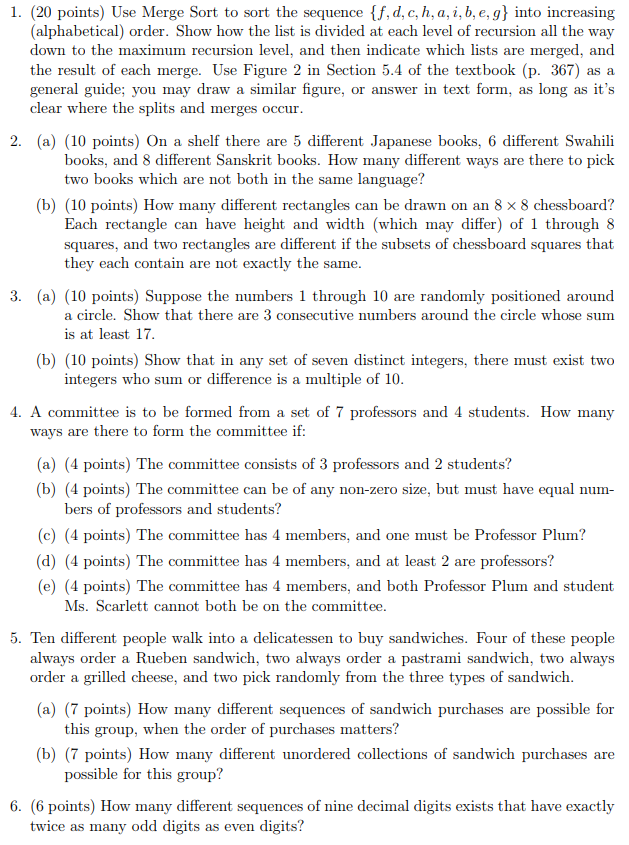 Solved 1 20 Points Use Merge Sort To Sort The