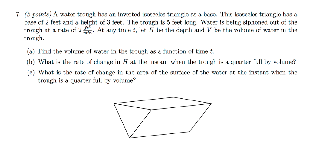 Solved A water trough has an inverted isosceles triangle as | Chegg.com
