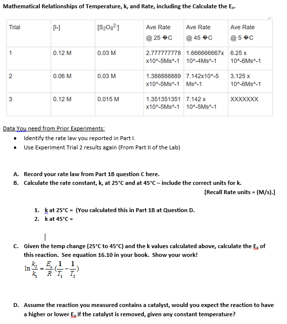 Solved Mathematical Relationships of Temperature, k, and | Chegg.com