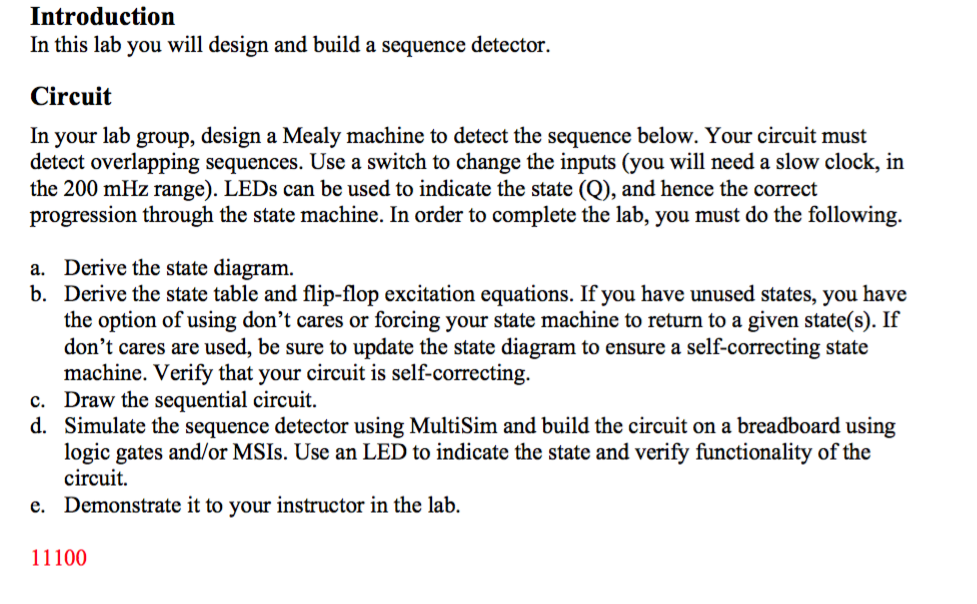 Solved In this lab you will design and build a sequence | Chegg.com