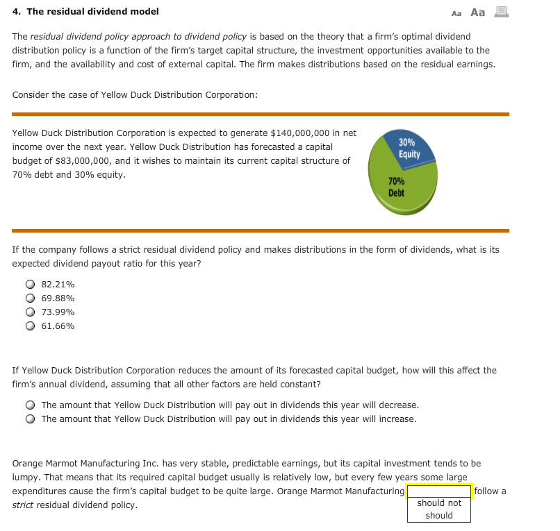 Solved 4. The residual dividend model Aa Aa The residual | Chegg.com Solved 4. The residual dividend model Aa Aa The residual | Chegg.com