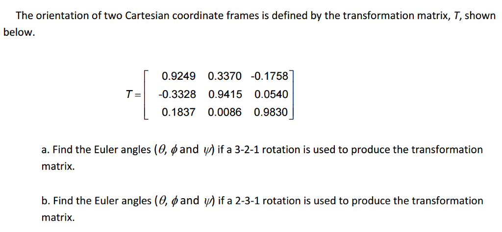 Solved The Orientation Of Two Cartesian Coordinate Frames Is
