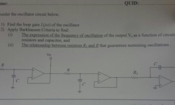 Solved Consider the oscillator circuit below. Find the loop | Chegg.com