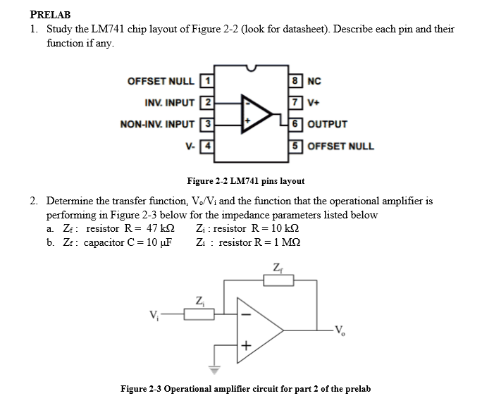 Solved PRELAB 1. Study the LM741 chip layout of Figure 2-2 | Chegg.com