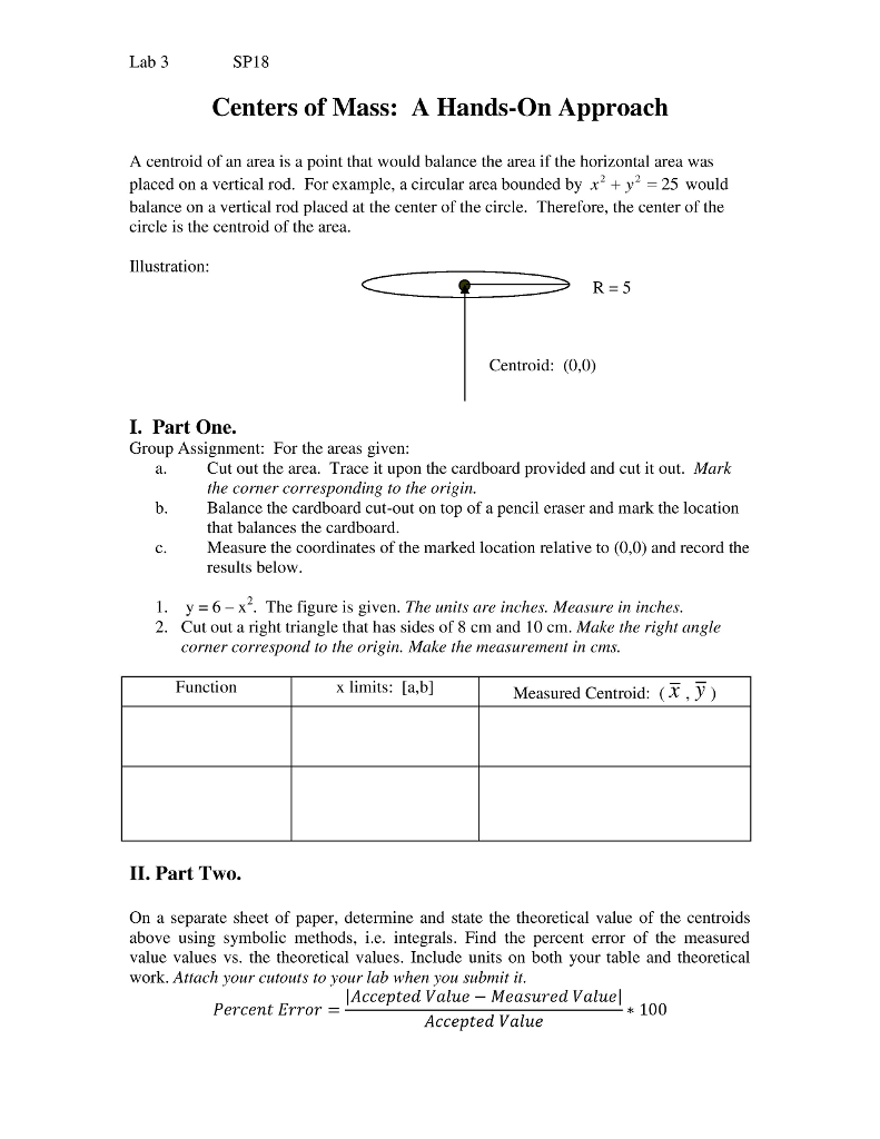 Lab 3 SP18 Centers of Mass: A Hands-On Approach A | Chegg.com