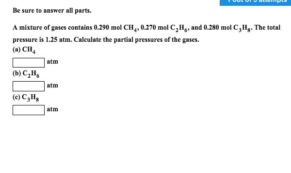 Solved Be sure to answer all parts.A mixture of gases | Chegg.com