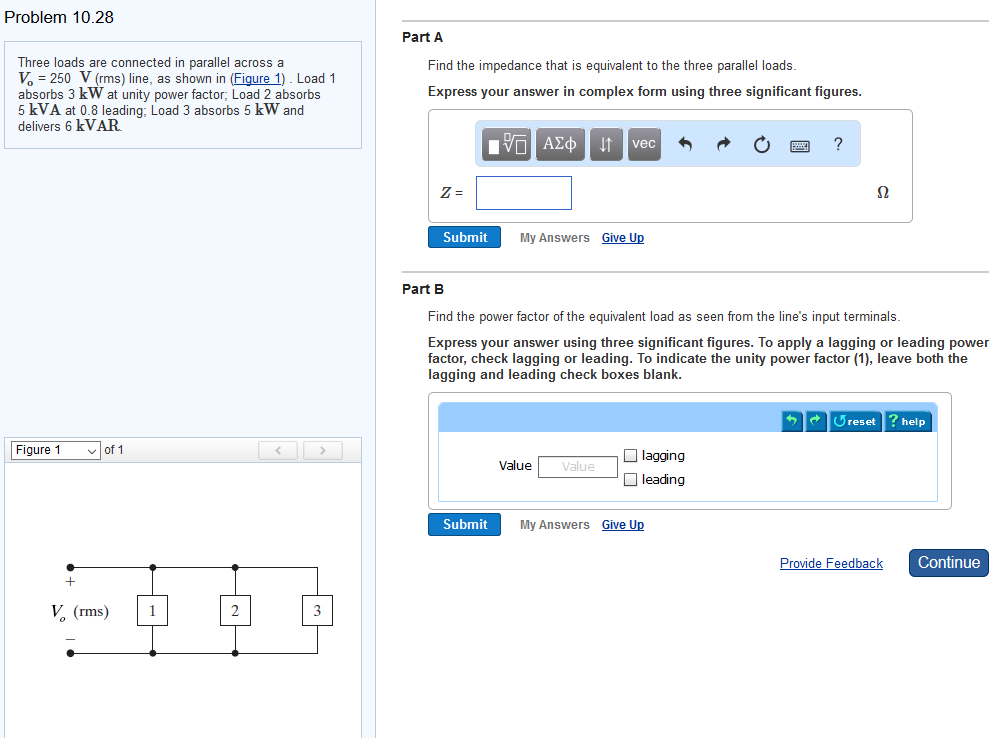 Solved Three loads are connected in parallel across a V_o = | Chegg.com
