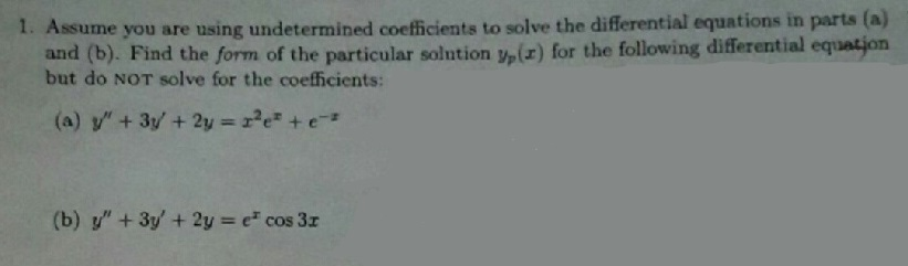 Solved Assume you are using undetermined coefficients to | Chegg.com