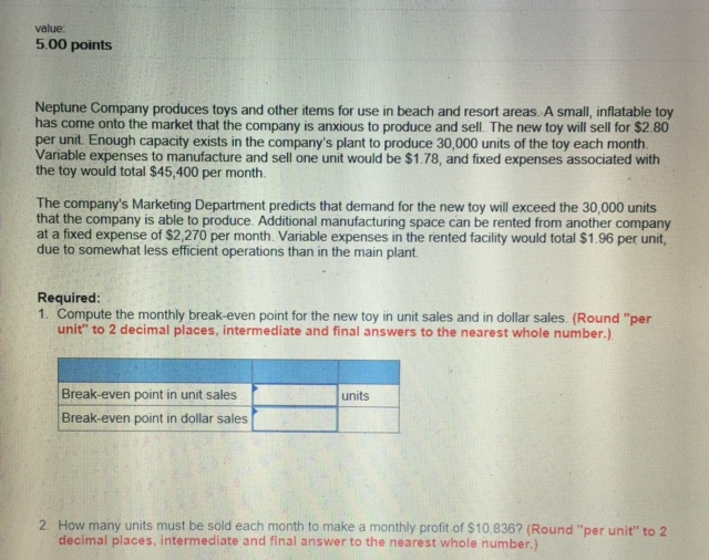 Solved value. 5.00 points Neptune Company produces toys and | Chegg.com