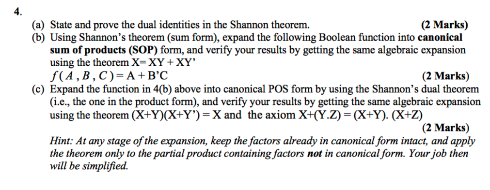 Solved State and prove the dual identities in the Shannon | Chegg.com