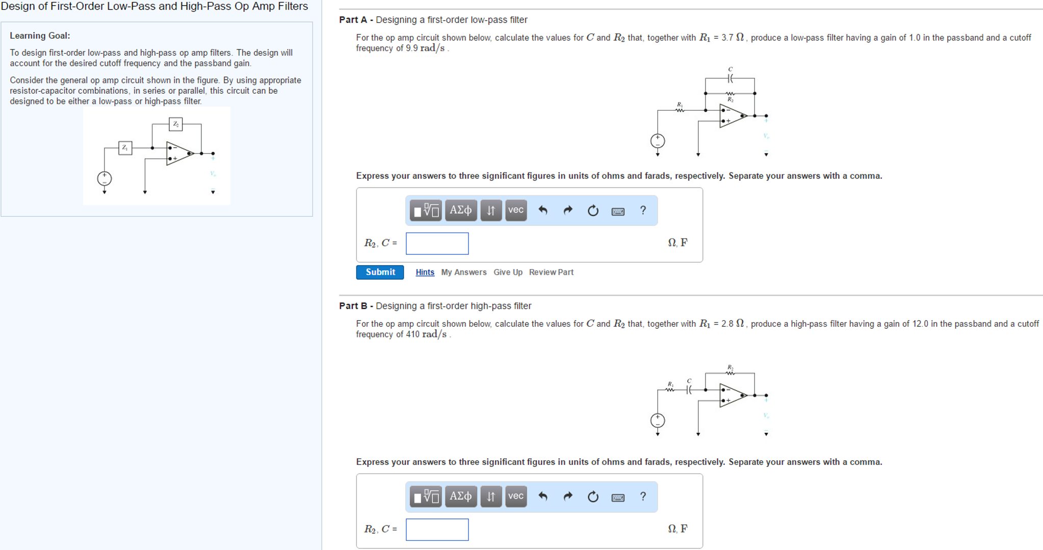 Solved To Design First Order Low Pass And High Pass Op Amp 9541