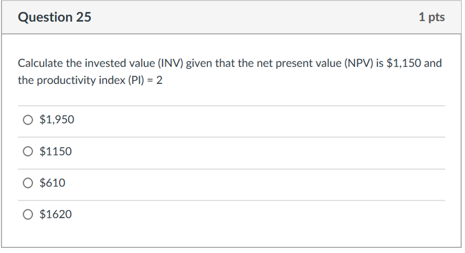 Solved Calculate the invested value (INV) given that the net | Chegg.com