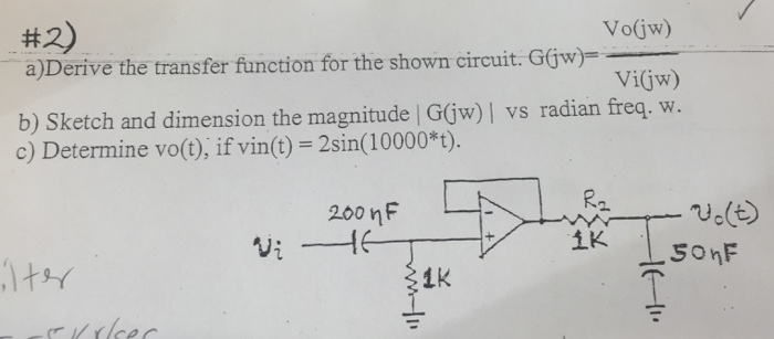 Solved Derive the transfer function for the shown circuit. | Chegg.com
