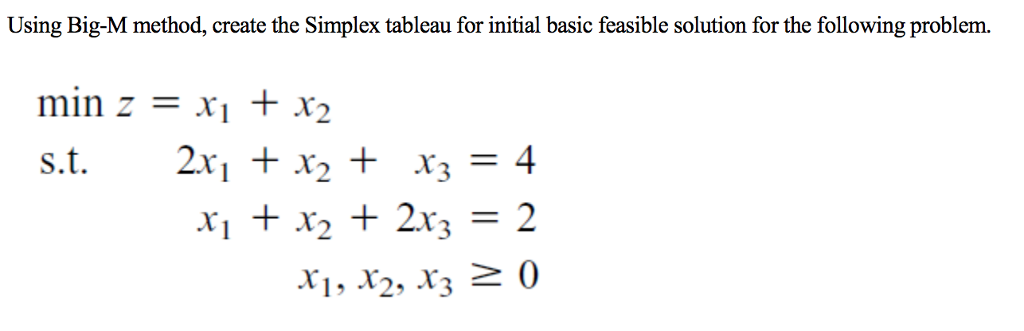 Solved Using Big-M method, create the Simplex tableau for | Chegg.com