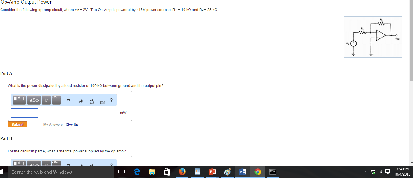 Solved Op-Amp Output Power Consider the following op-amp | Chegg.com