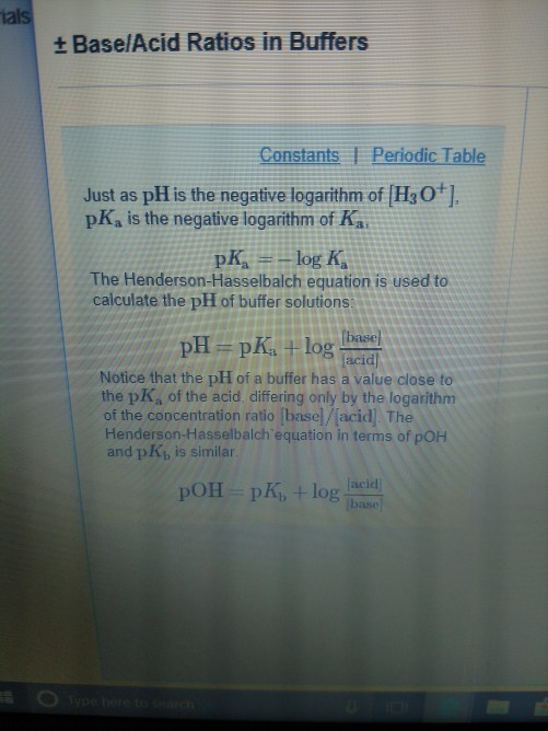 Solved als t BaselAcid Ratios in Buffers Constants Periodic | Chegg.com
