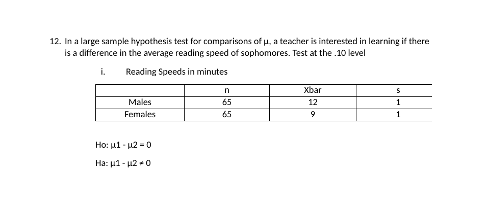 Solved 12, in a large sample hypothesis test for comparisons | Chegg.com