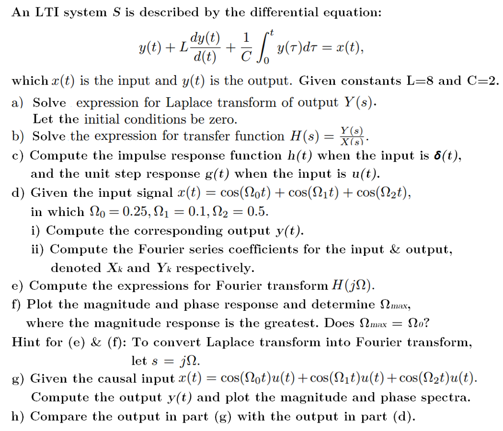 Solved An LTI system S is described by the differential | Chegg.com