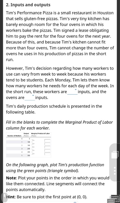 Solved 2. Inputs and outputs Tim's Performance Pizza is a | Chegg.com