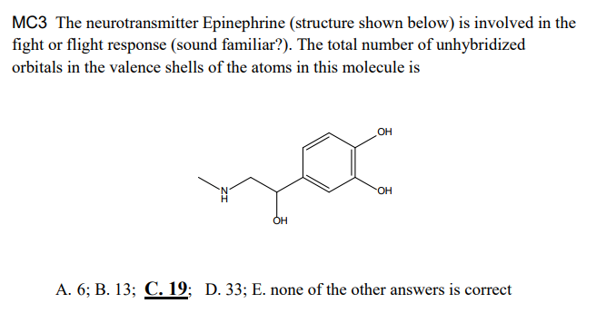 Solved MC3 The neurotransmitter Epinephrine (structure shown | Chegg.com