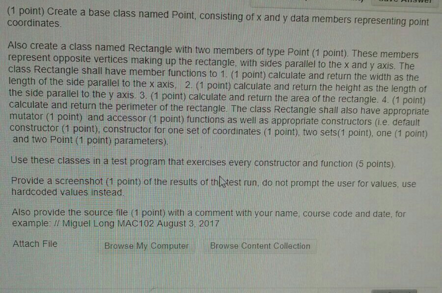Solved (1 point) Create a base class named Point, consisting | Chegg.com