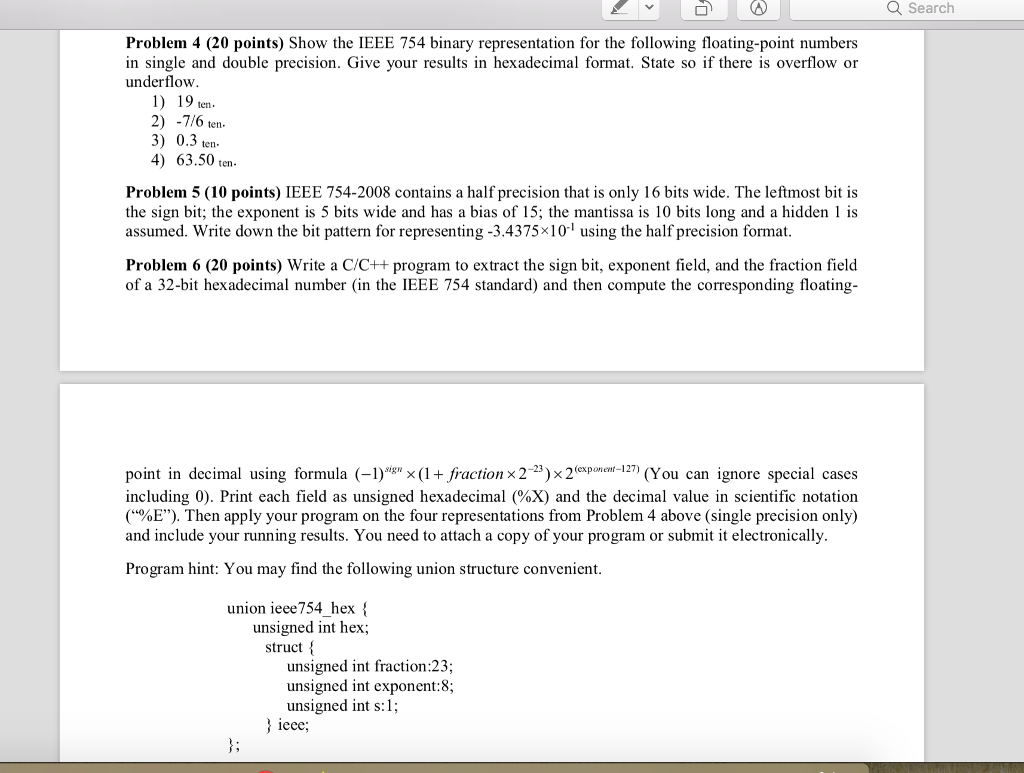 Solved Q Search Problem 4 20 Points Show The Ieee 754