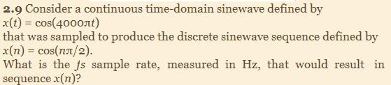Solved Consider a continuous time domain sine wave defined | Chegg.com