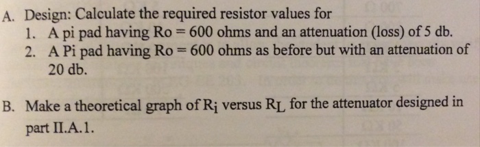 Solved Calculate the required resistor values for A pi pad | Chegg.com