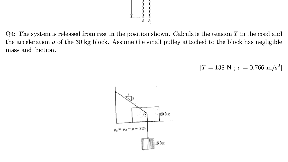 Solved Q4: The system is released from rest in the position | Chegg.com