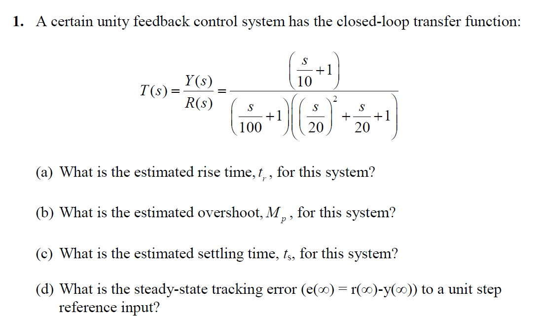 Solved A certain unity feedback control system has the | Chegg.com