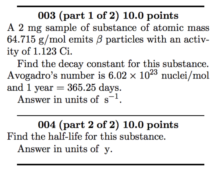 Solved A 2 mg sample of substance of atomic mass 64.715 | Chegg.com