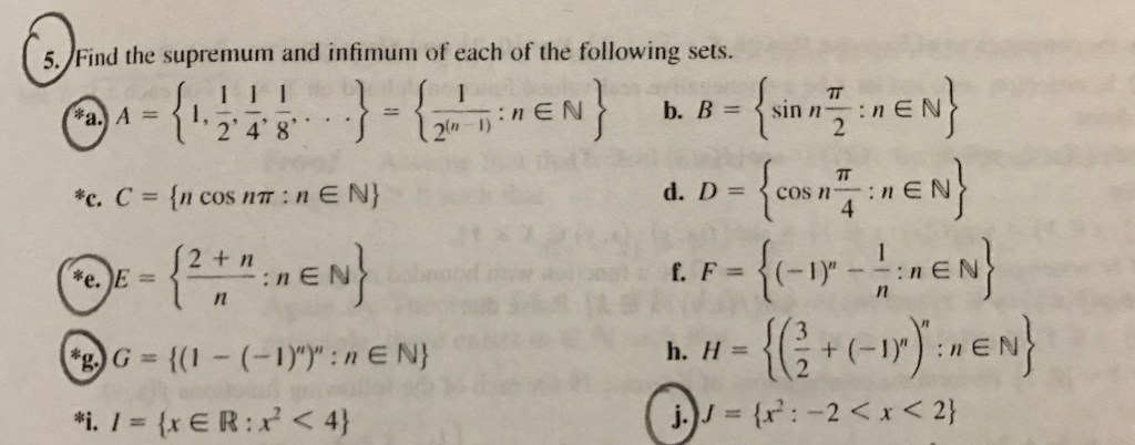 Solved Find the supremum and infimum of each of the | Chegg.com