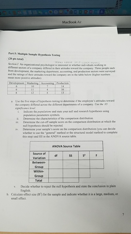 Solved 8 MacBook Air Part 5: Multiple Sample Hypothesis | Chegg.com