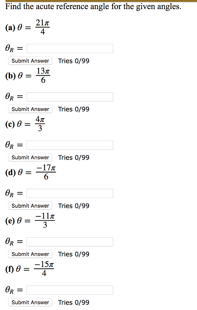 Solved Find the acute reference angle for the given angles | Chegg.com
