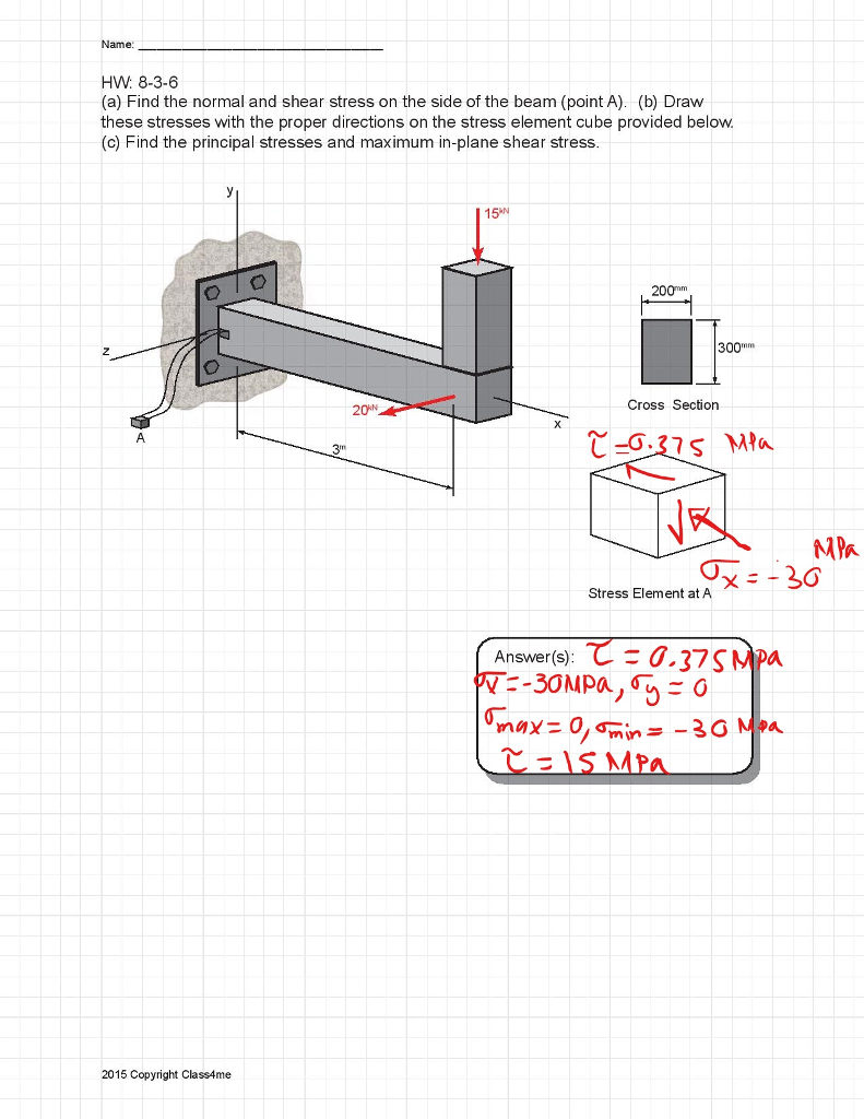 Solved Find the normal and shear stress on the side of the | Chegg.com