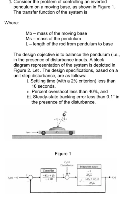 1. Consider the problem of controlling an inverted | Chegg.com