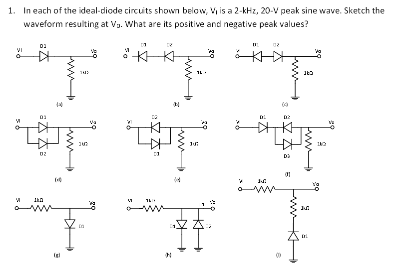 Solved In each of the ideal-diode circuits shown below, v_1 | Chegg.com