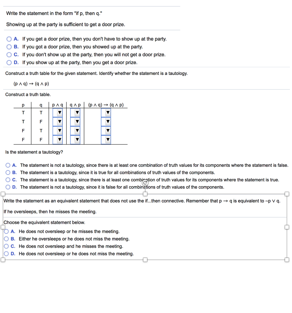 Solved Write the statement in the form "if p, then q." | Chegg.com