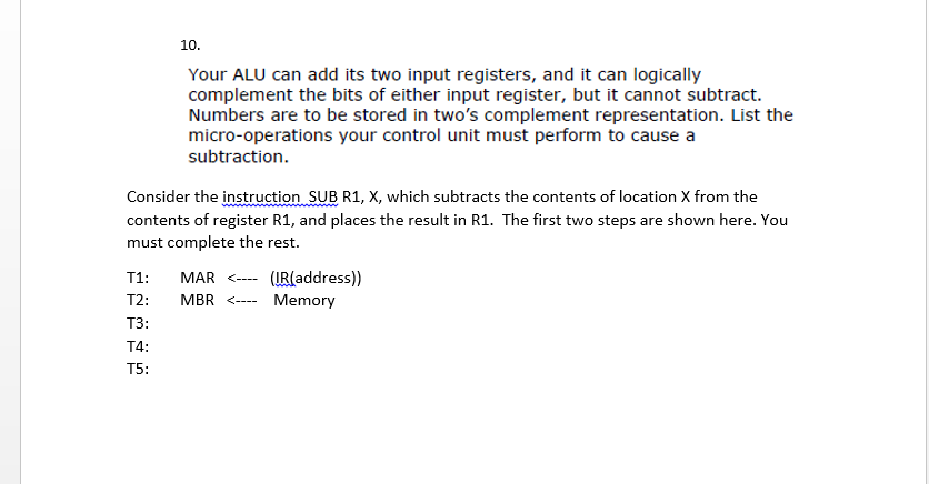 Solved Your ALU can add its two input registers, and it can | Chegg.com
