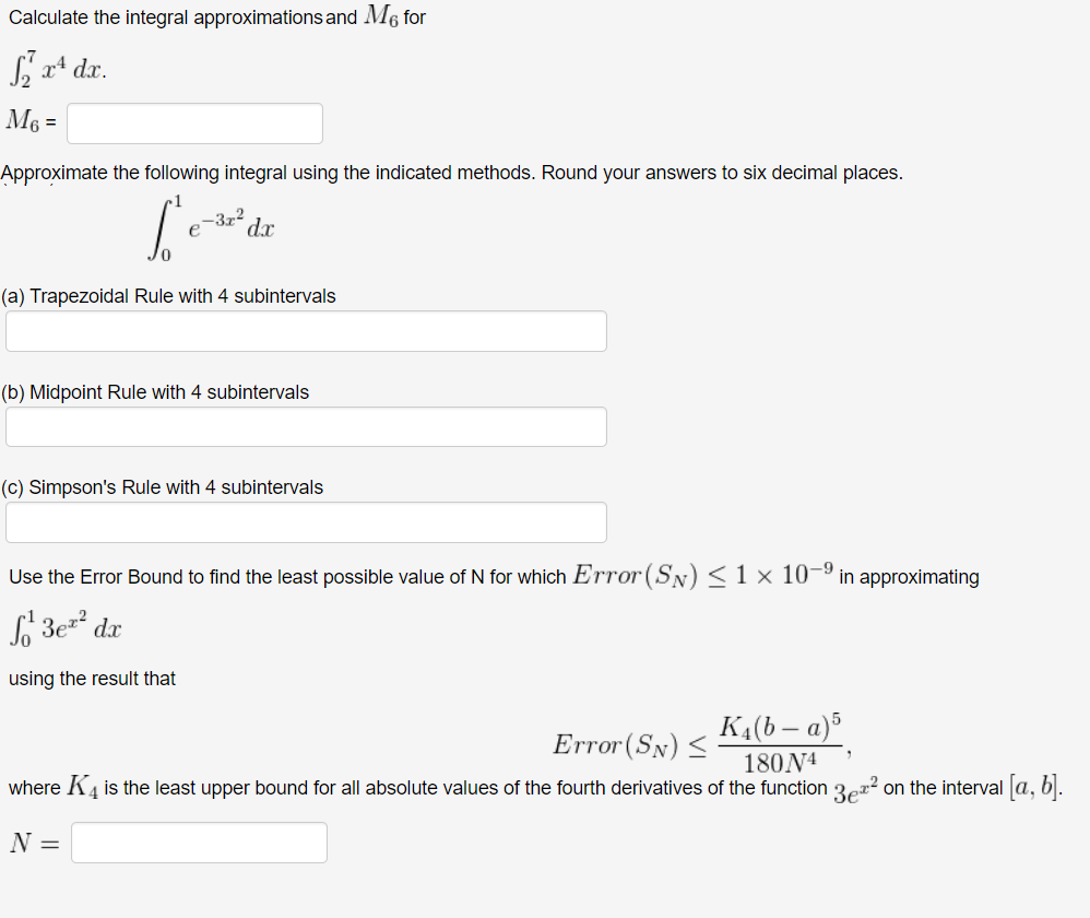 Solved Calculate the integral approximations and Me for 7 r | Chegg.com