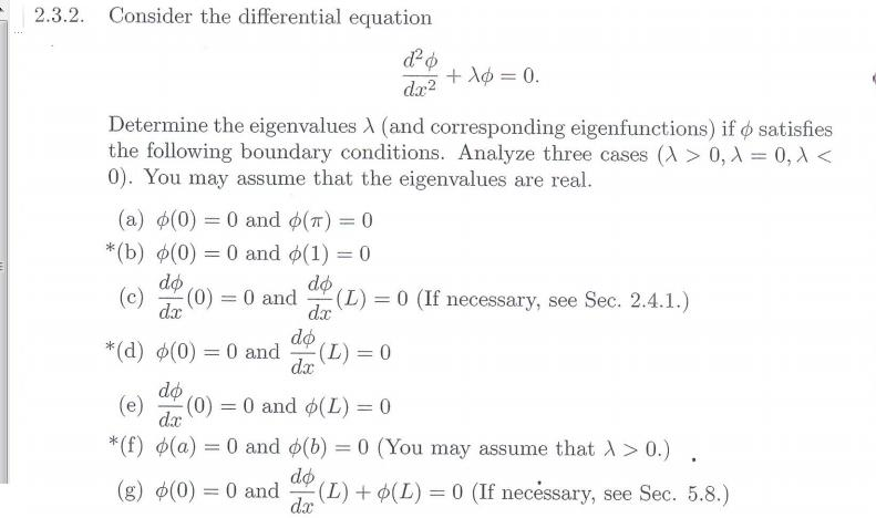 Consider the differential equation d2phi/dx2 + lambda | Chegg.com