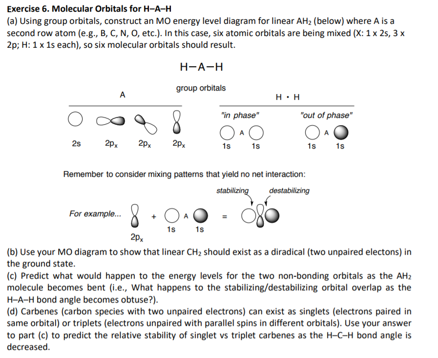 Solved Exercise 6. Molecular Orbitals for H-A-H (a) Using | Chegg.com