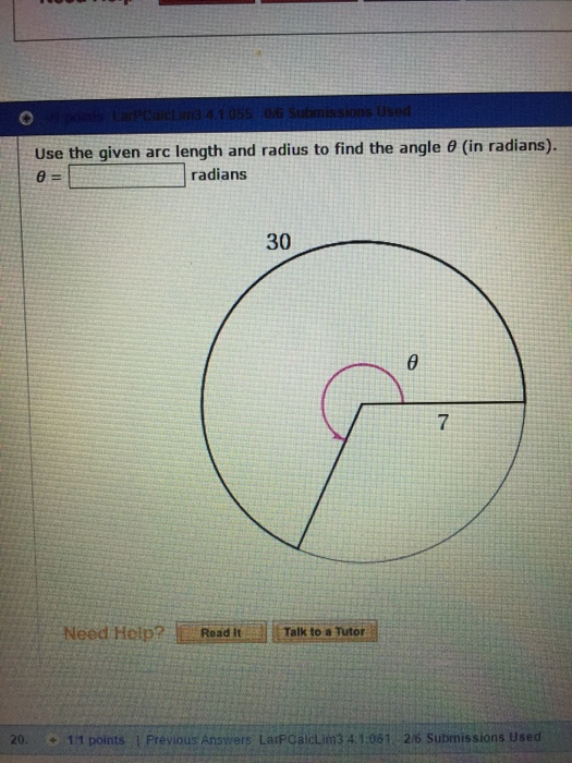 Solved Use the given arc length and radius to find the angle | Chegg.com